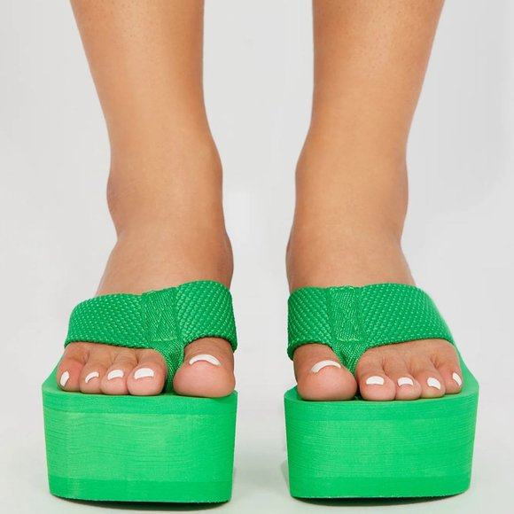Wild Diva | Shoes | New Green Flip Flops Sandal Thong Open Toe Wedge ...